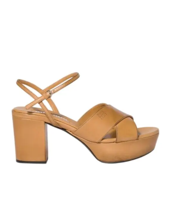 Miu Miu Leather Platform Sandals - Honey