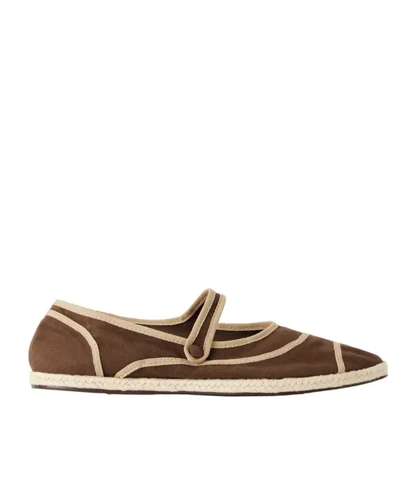 Staud Canvas Pointed Mary Jane Flats - Brown