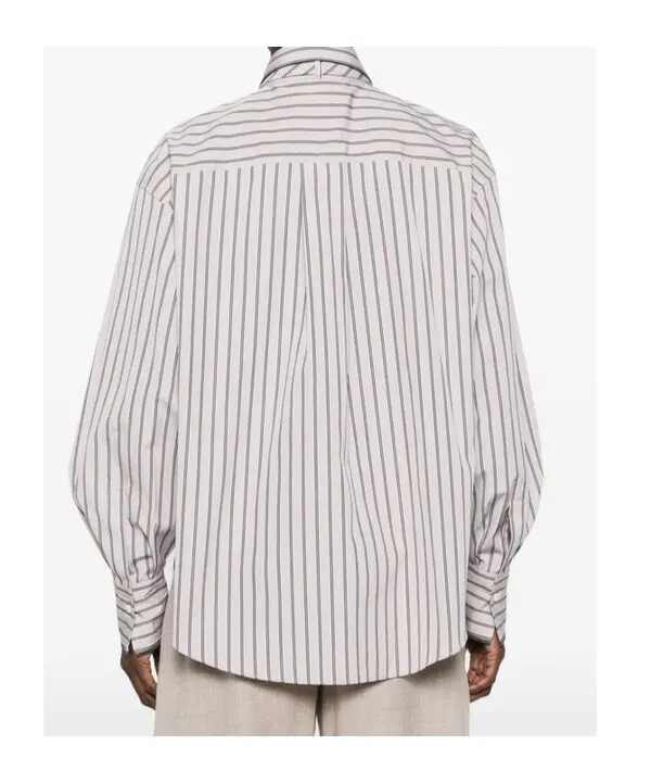 Brunello Cucinelli Striped Shirt With Tie Detail - Beige