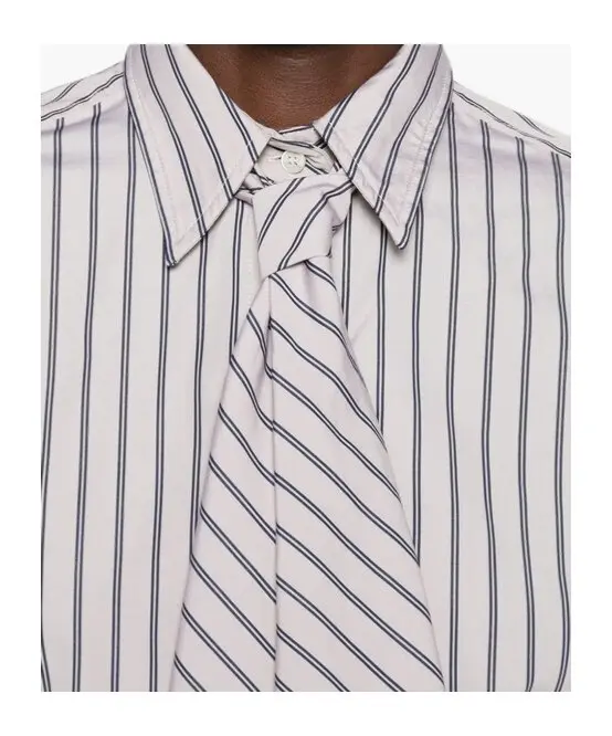 Brunello Cucinelli Striped Shirt With Tie Detail - Beige