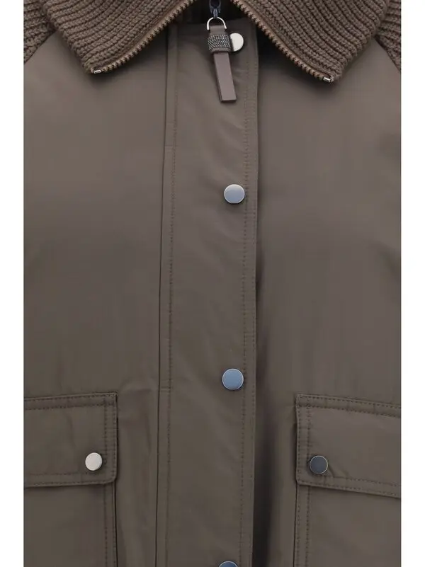 Brunello Cucinelli Cropped Knit-sleeve Down Jacket - Brown
