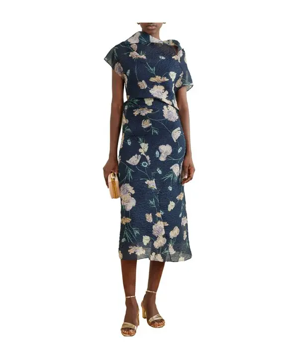 Erdem Floral Sheer Wrap Midi Dress