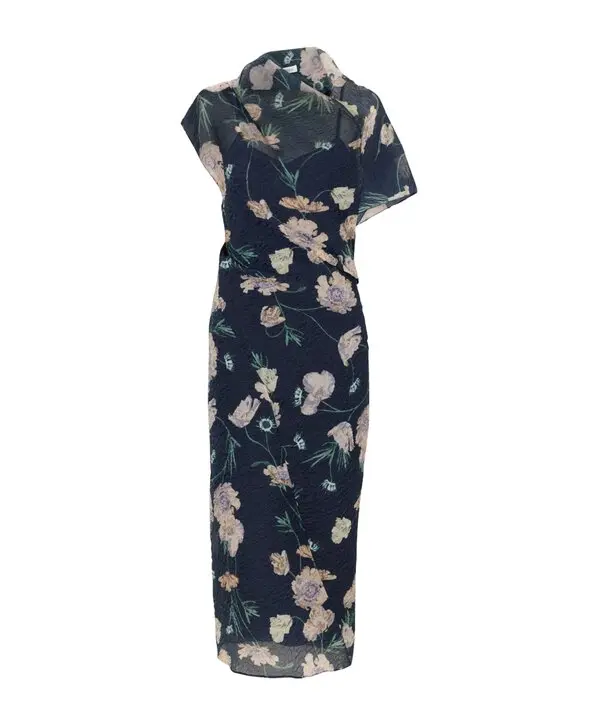 Erdem Floral Sheer Wrap Midi Dress
