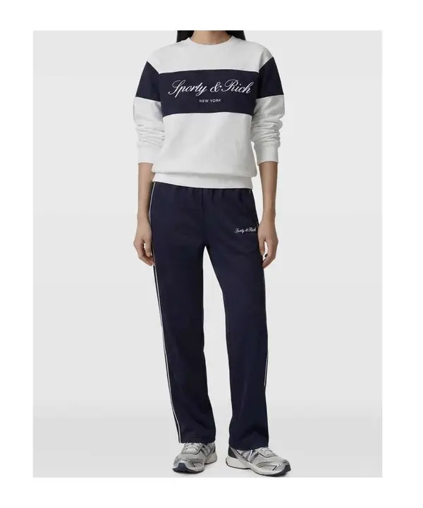 SPORTY  RICH Dark Navy Blue Classic Logo Retro Sweatpants