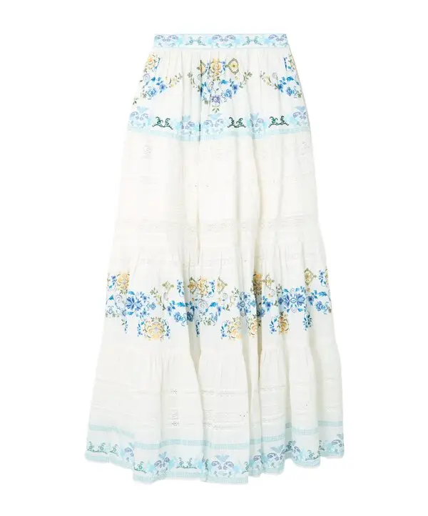 Camilla Floral Tiered Maxi Skirt - White