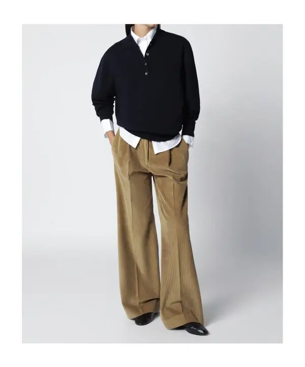 RÓHE Corduroy Wide Leg Trousers With Belt Loops - Beige
