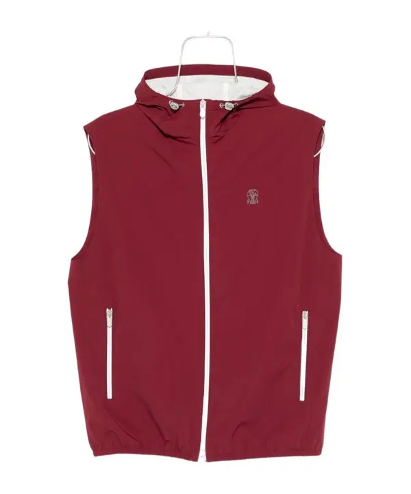 Brunello Cucinelli Bonded Nylon Hooded Vest With Logo - Red