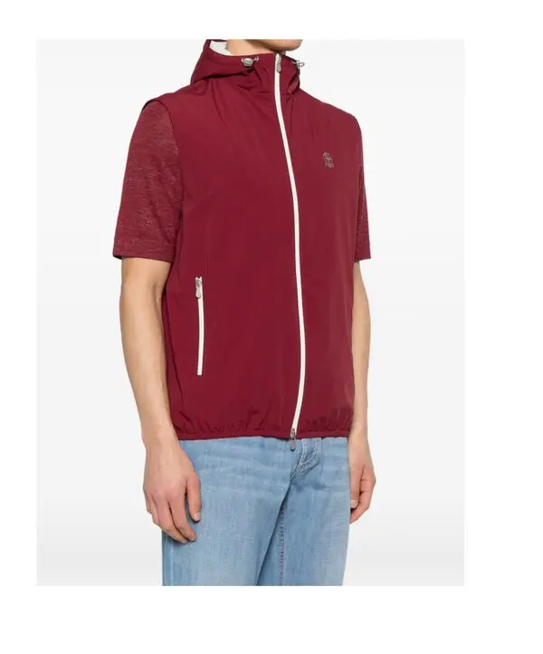 Brunello Cucinelli Bonded Nylon Hooded Vest With Logo - Red