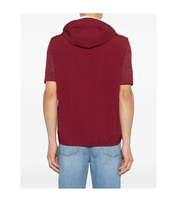 Brunello Cucinelli Bonded Nylon Hooded Vest With Logo - Red