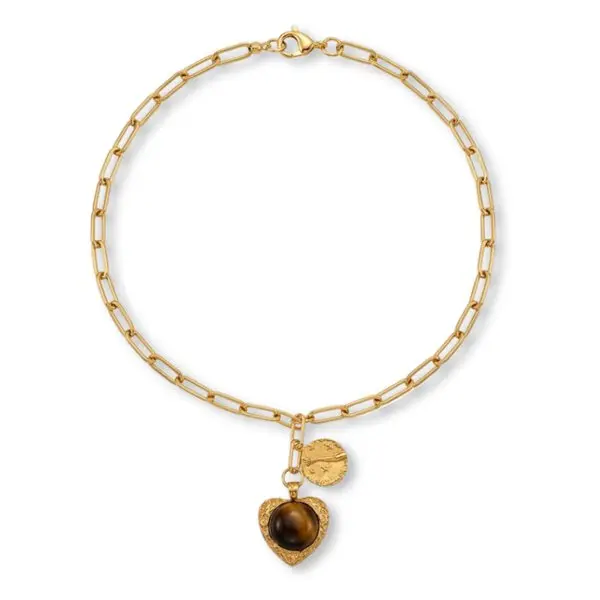 VIEA Tara Heart Necklace With Tiger Eye Pendant - Gold