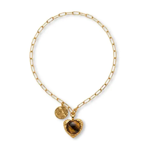 VIEA Tara Heart Necklace With Tiger Eye Pendant - Gold