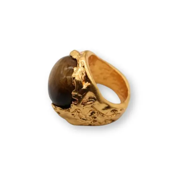 VIEA Tara Molten Ring With Tiger Eye Stone - Gold/brown