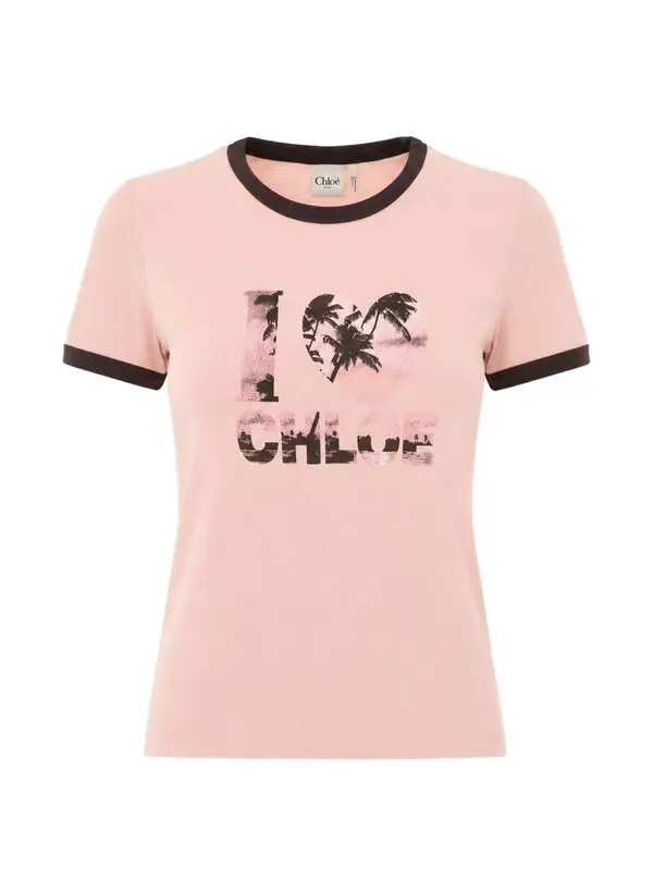 Chloé Printed Cotton T-shirt - Pink