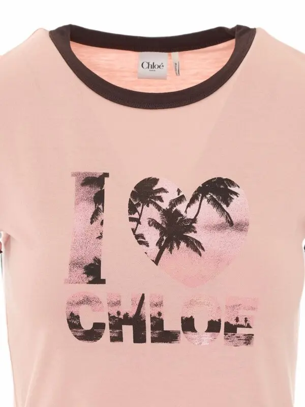 Chloé Printed Cotton T-shirt - Pink