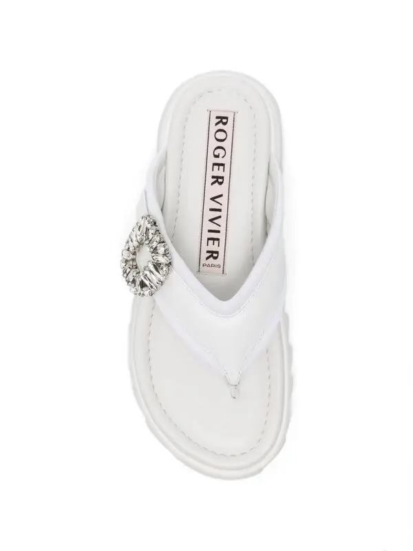 ROGER VIVIER Slidy Flip Leather Thong Sandals With Embellished Buckle
