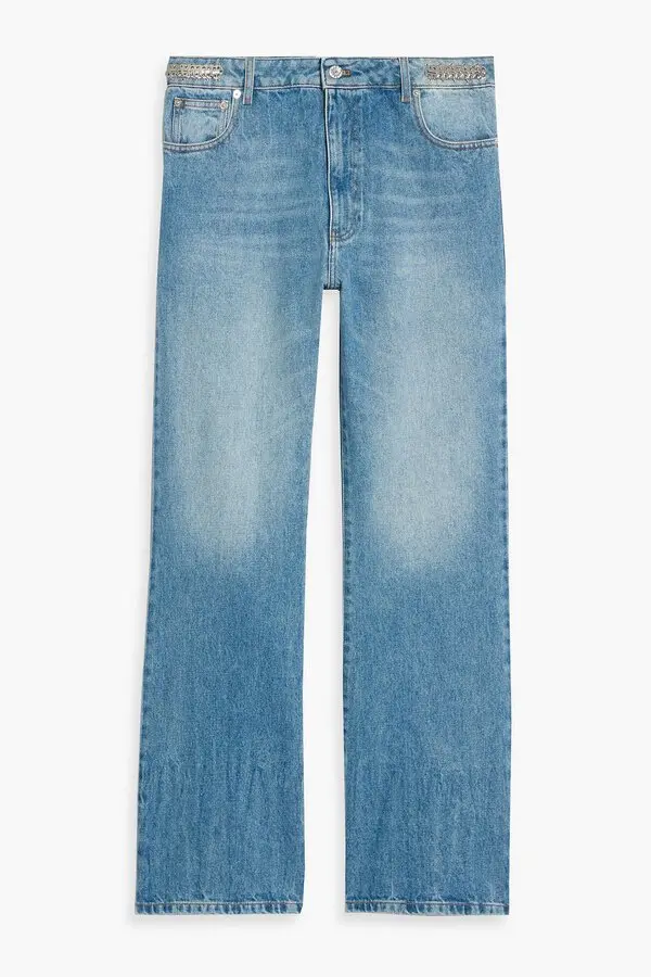 Rabanne Embellished Highrise Straightleg Jeans - Light Denim