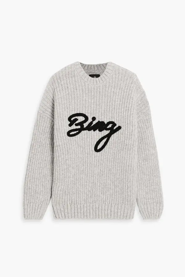 ANINE BING Sydney Appliquéd Ribbedknit Sweater