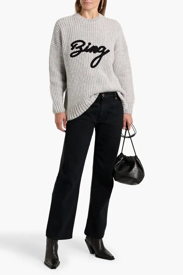 ANINE BING Sydney Appliquéd Ribbedknit Sweater