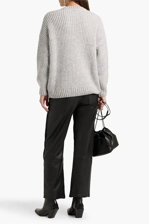 ANINE BING Sydney Appliquéd Ribbedknit Sweater