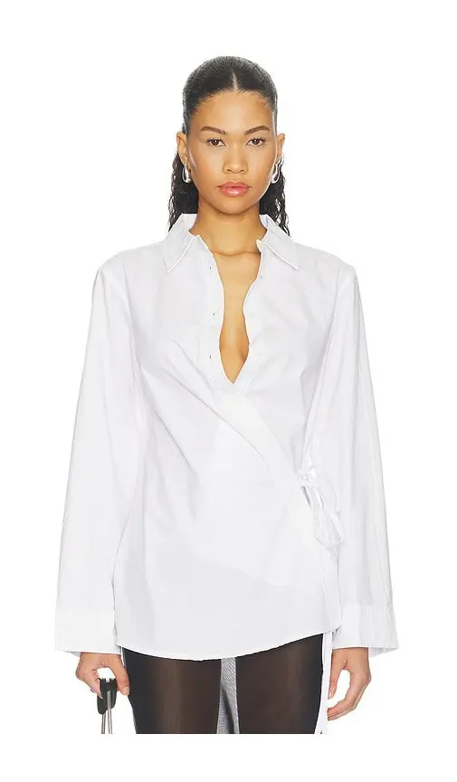 DL1961 Agnes Wrap Top In White - Cloud