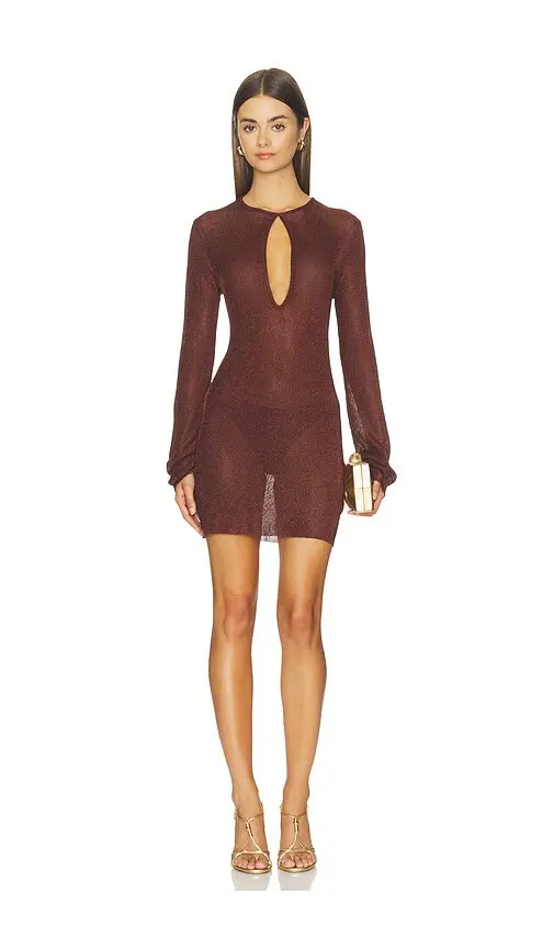 SEROYA Emeri Metallic Knit Mini Dress In Brown