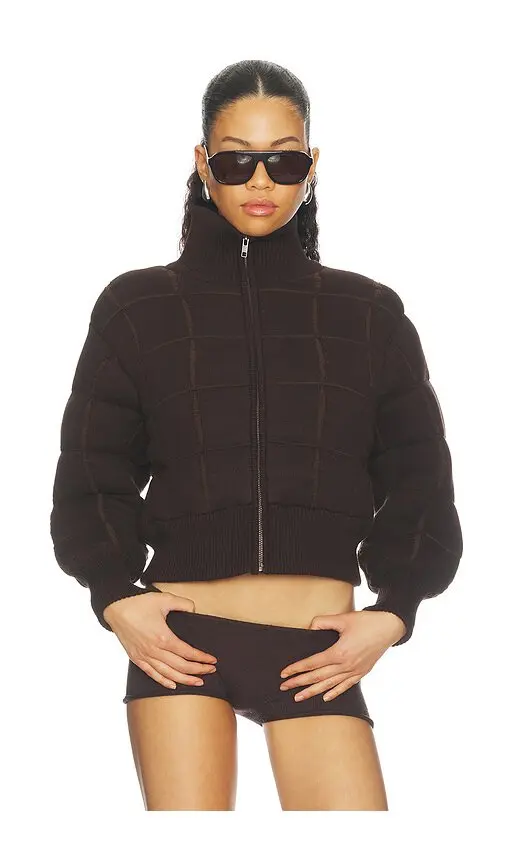 ISA BOULDER Ripped Quilt Bomber Jacket - Dark Brown