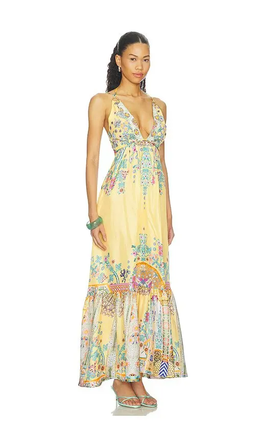 Camilla Tiered Dress With Hardware In Yellow