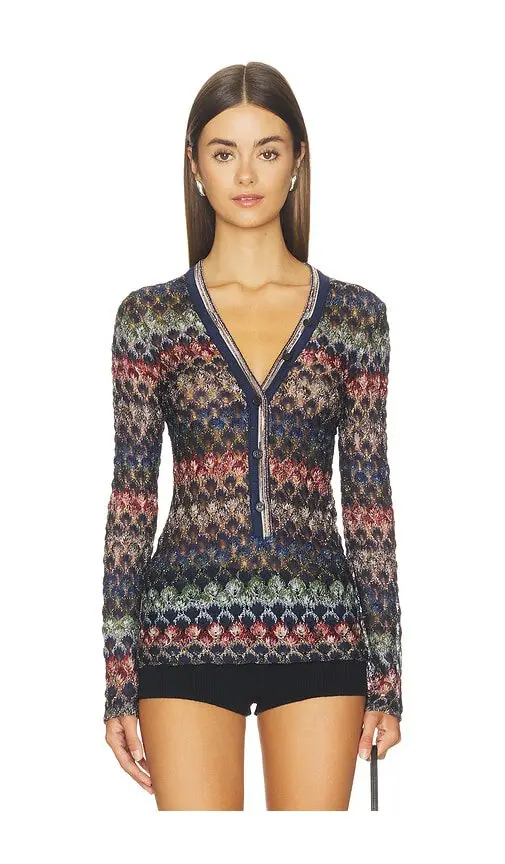 Missoni V-neck Cardigan In Metallic Knit