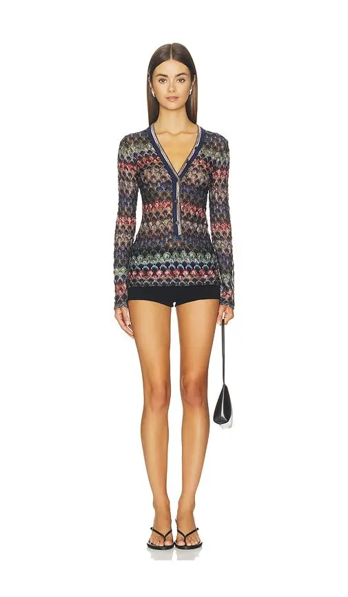 Missoni V-neck Cardigan In Metallic Knit