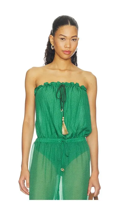 Hanne Bloch Bandeau Silk Top With Drawstring Waist - Green