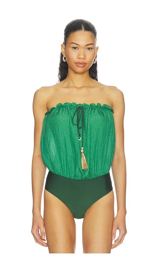 Hanne Bloch Bandeau Silk Top With Drawstring Waist