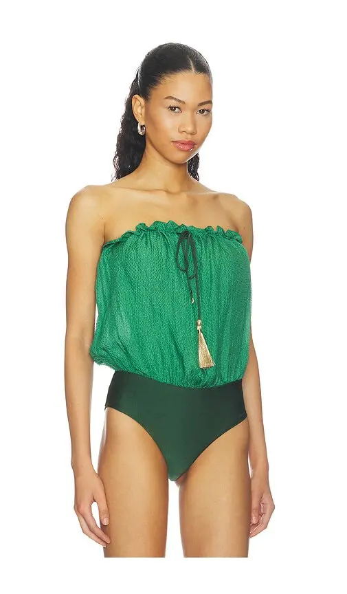 Hanne Bloch Bandeau Silk Top With Drawstring Waist
