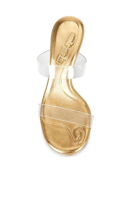 Cult Gaia Metallic Gold Transparent Strap Sandals With Sculptural Heels