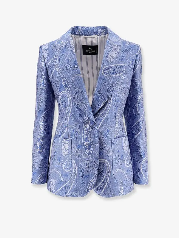 Etro Silk Blend Single-breasted Blazer With Paisley Print - Multicolor