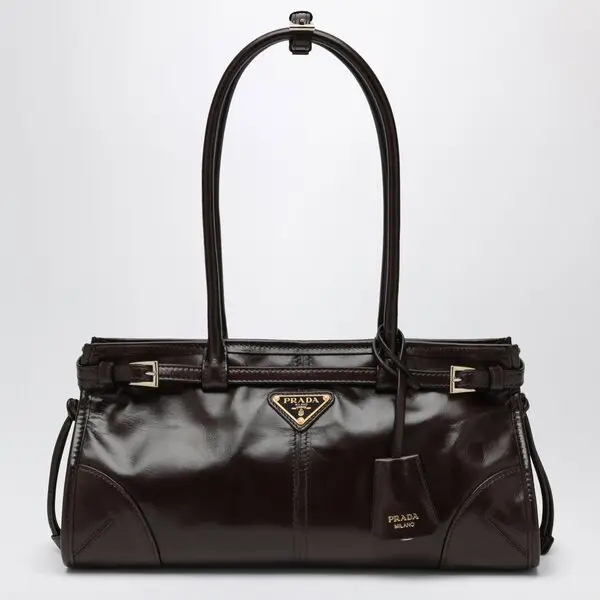 Prada Bonnie Medium Handbag In Dark Calf Leather - Brown