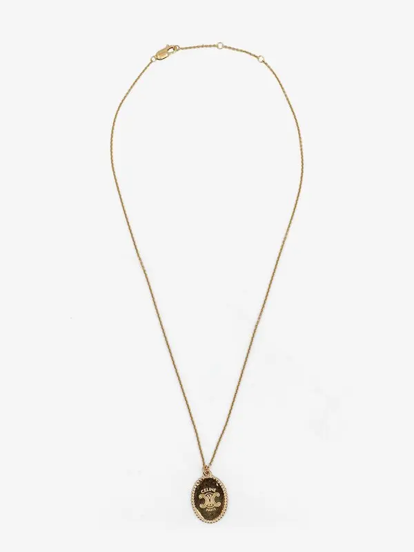 Celine Brass Necklace With Logo Pendant - Gold
