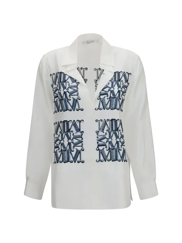 Max Mara Printed Silk Twill Shirt With Classic Collar - White