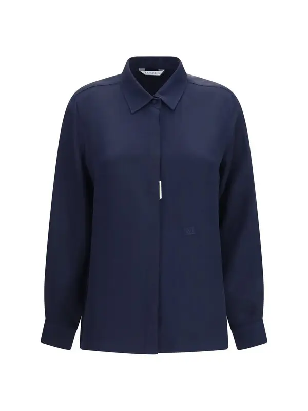 Max Mara Geranio Crepe De Chine Shirt With Embroidered Monogram - Blue