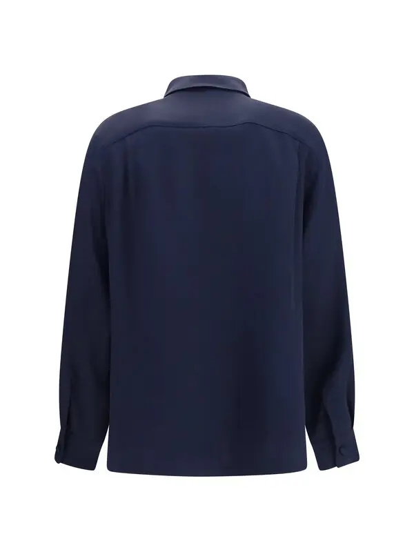 Max Mara Geranio Crepe De Chine Shirt With Embroidered Monogram - Blue
