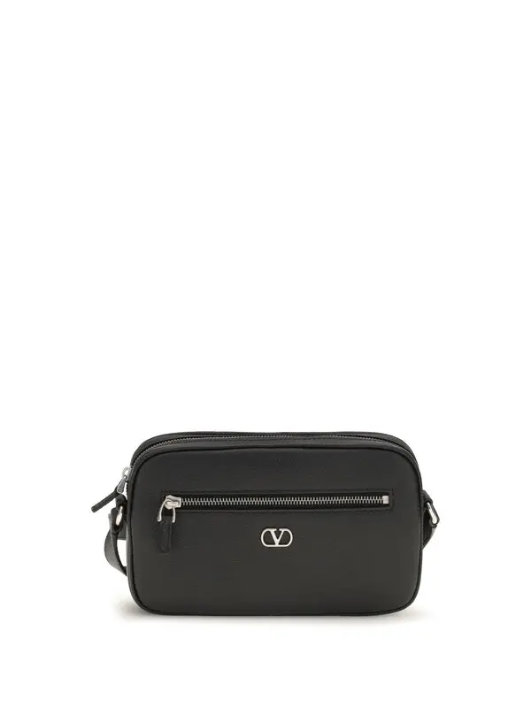 Valentino Garavani Grained Leather Crossbody Bag With Zip - Black