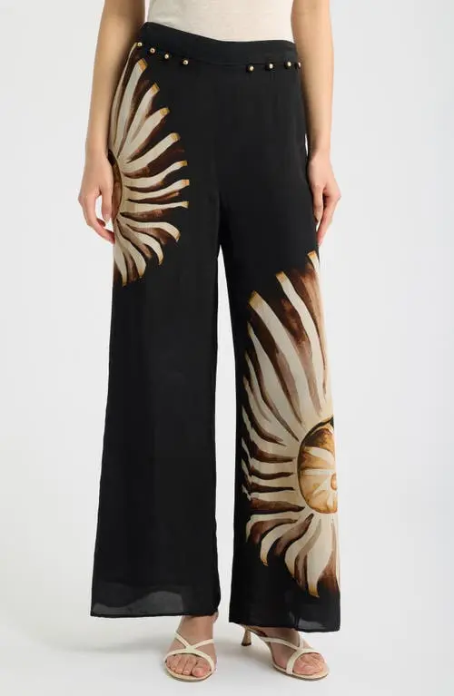 Farm Rio Ammonite Print Wide Leg Pants - Black
