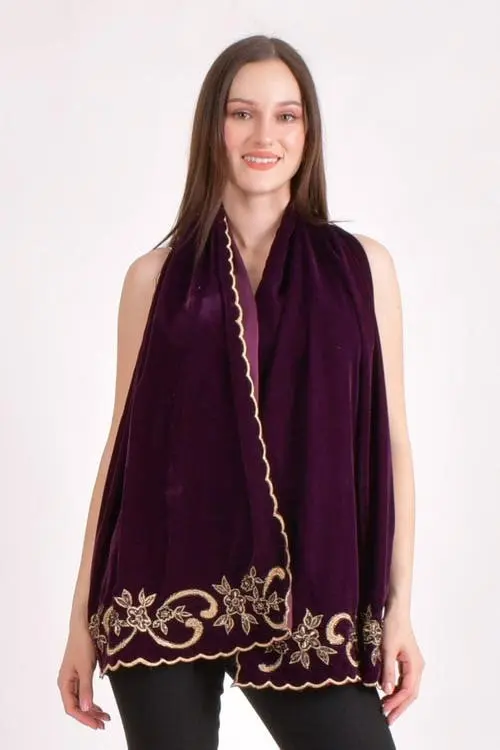 RAAS Cutwork Floral Hand Embroidered Velvet Scarf