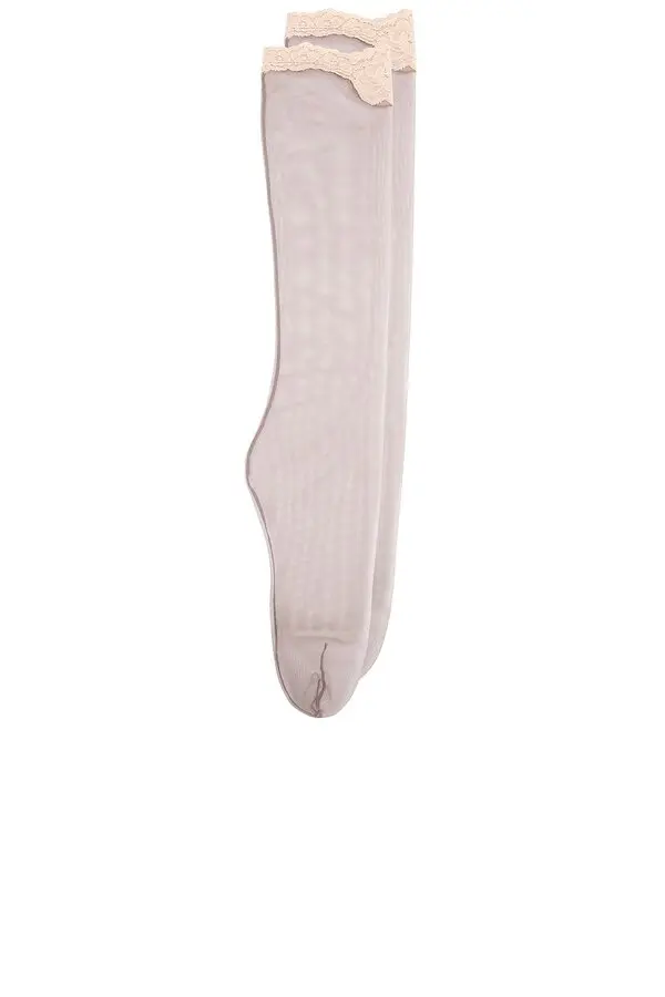 Valentino Garavani Lace Trimmed Knee High Socks - Medium Grey