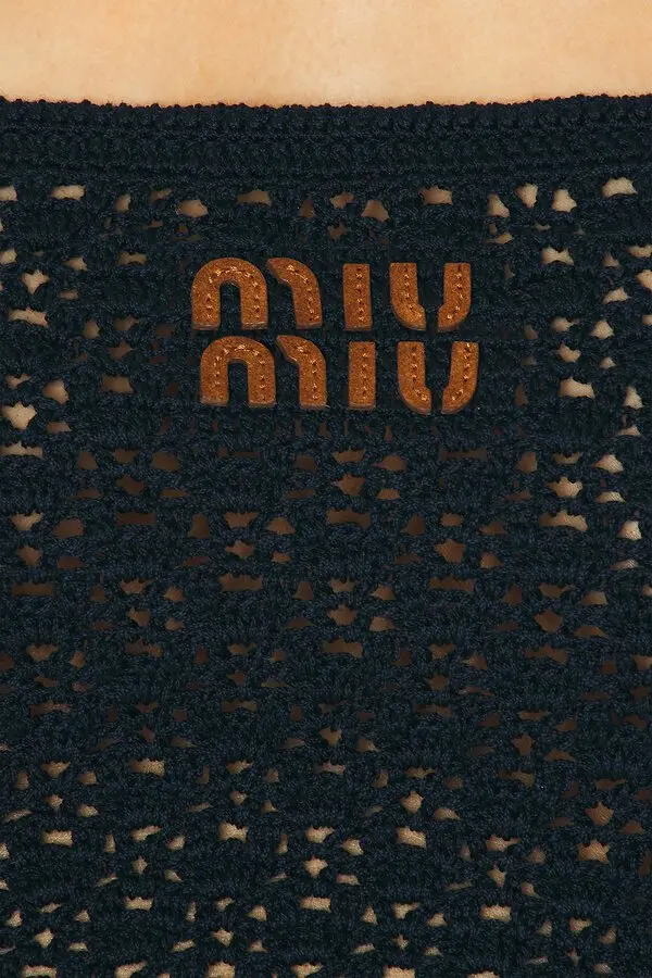 Miu Miu Cotton Crochet Pelle Top - Bleu