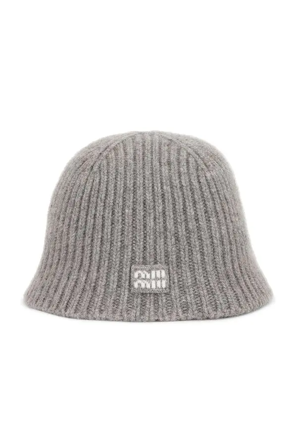 Miu Miu Ribbed Cashmere Wool Bucket Hat - Grigio