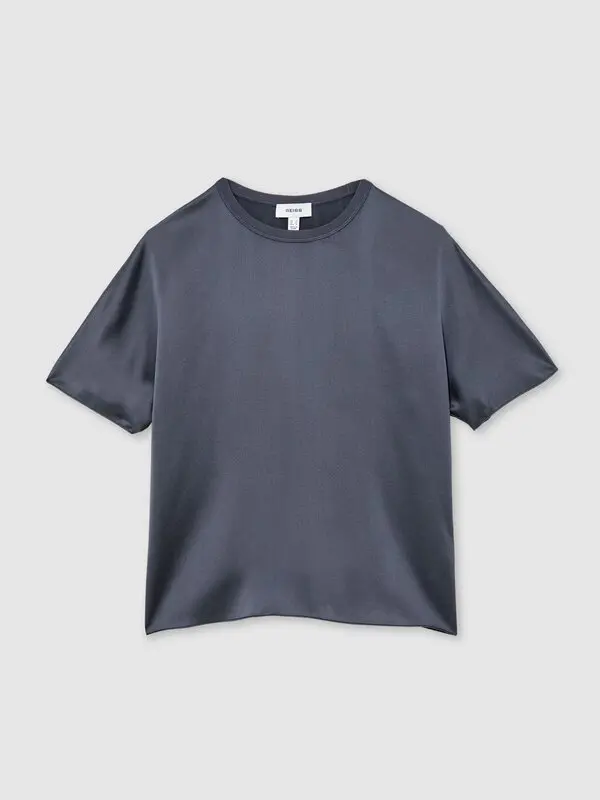 REISS Lena Silk Short-sleeve Top - Blue