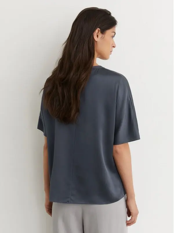 REISS Lena Silk Short-sleeve Top - Blue