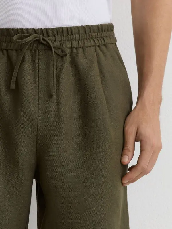REISS Short Barges Short Linen Drawstring Shorts - Thyme Green