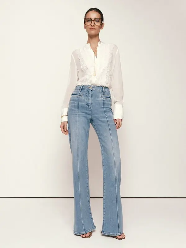 REISS Claude Pintuck Flared Jeans - Light Blue