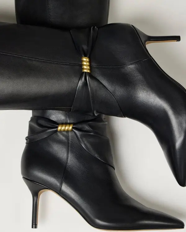 Vince Camuto Meezo Knee High Stiletto Boots With Hardware Accent - Black Leather